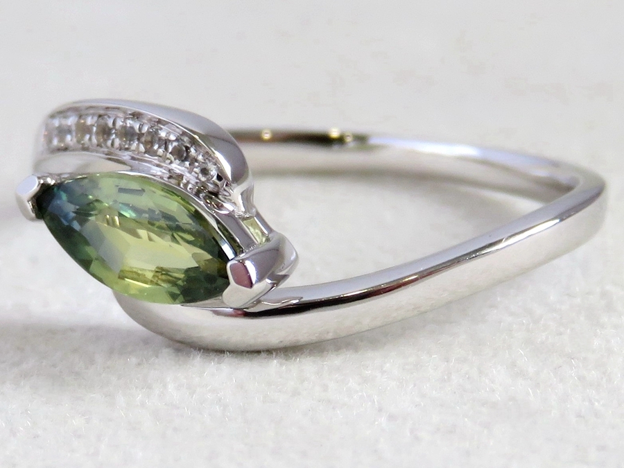 Teal Sapphire Swirl Ring with White Sapphire in 9k White Gold - Buy ...